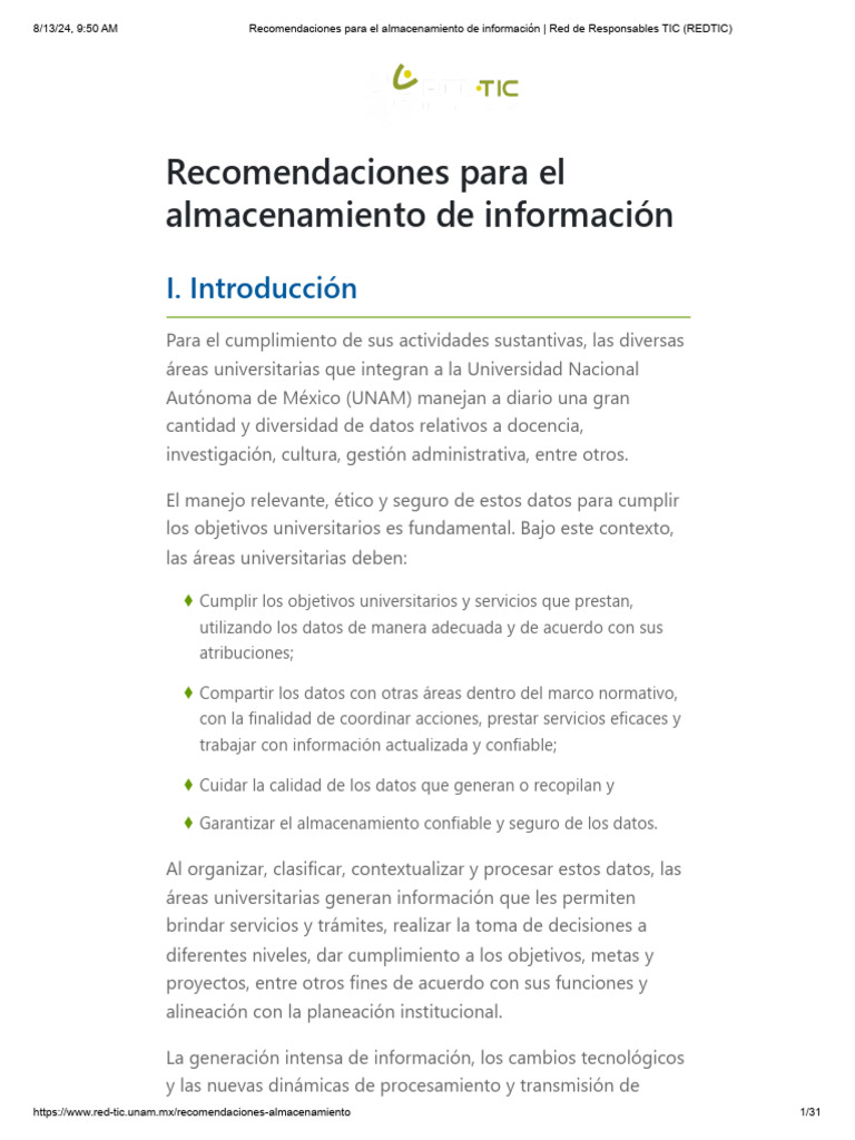 Recomendaciones para El Almacenamiento de Información - Red de Responsables TIC (REDTIC) | PDF ...