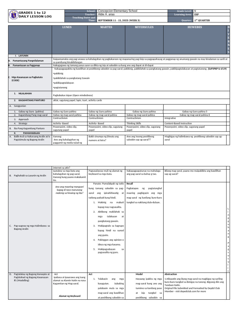DLL - Esp 5 - Q1 - W3 | PDF