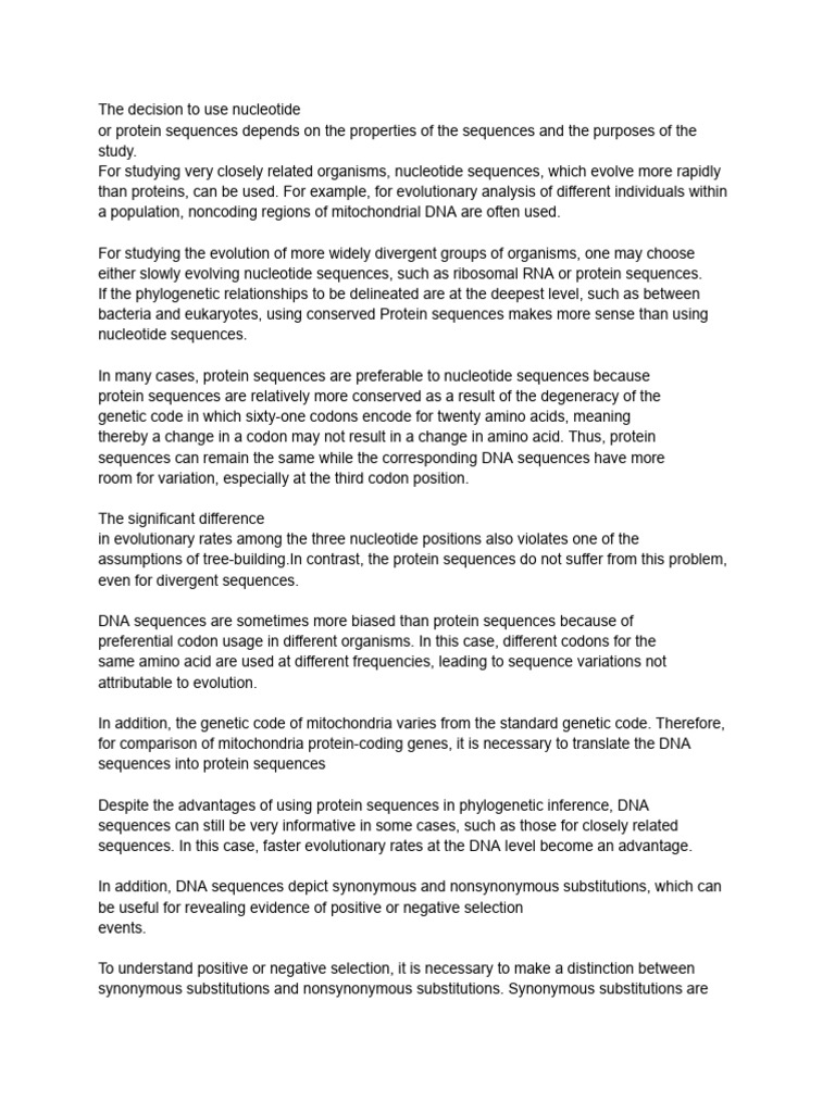DNA Vs Protein in Phylogeny | PDF | Genetic Code | Nucleic Acid Sequence