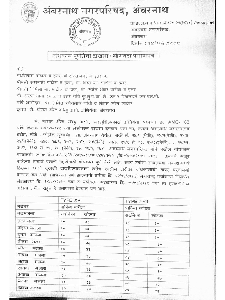 1 Occupancy Certificate Completion Certificate Architects Certificate Of Completion For