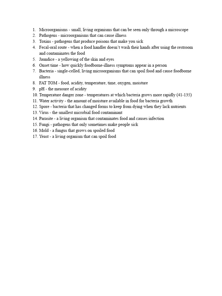 ServSafe Chapter 2 Terms | PDF