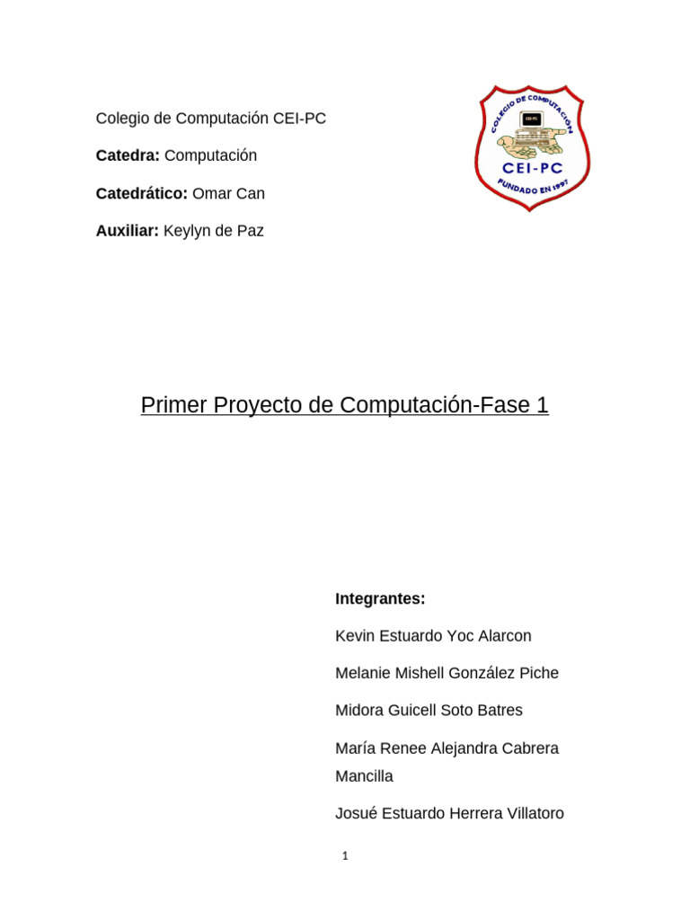 Primer Proyecto de Computacion Fase 1 | PDF | Bases de datos | SQL