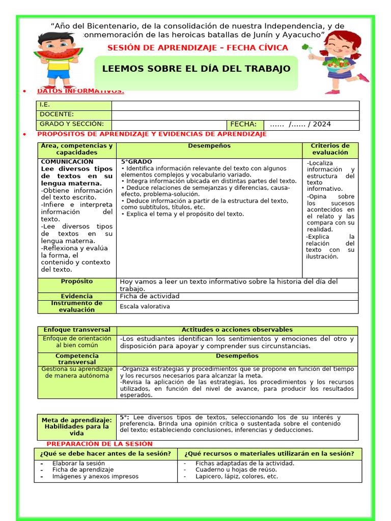Ses-Fecha Cívica-Leemos Sobre El Día Del Trabajo Fecha Cívica-Jezabel ...