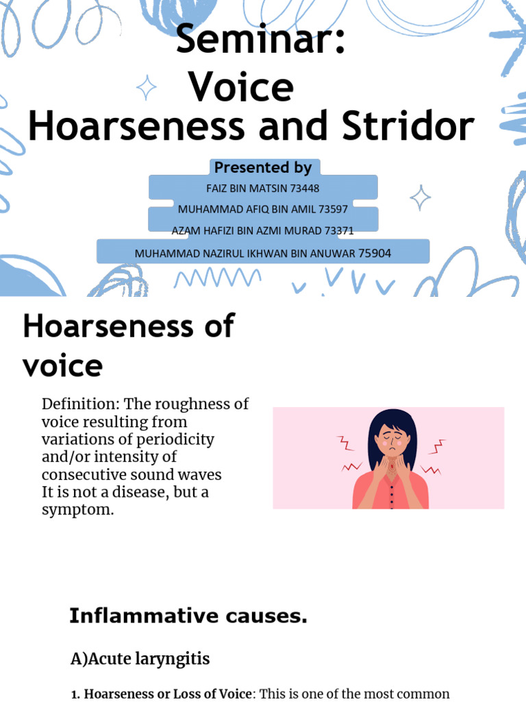 Understanding Hoarseness and Stridor Causes | PDF | Larynx | Human Voice