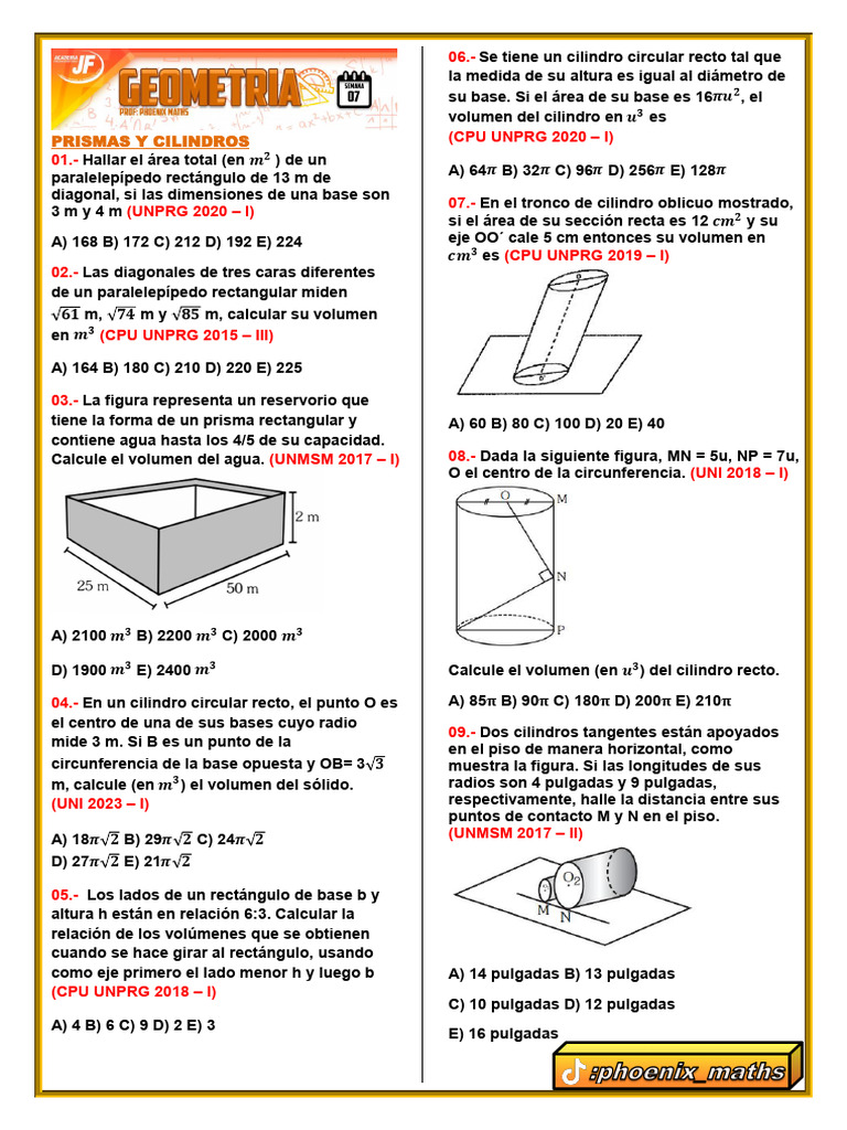 Prismas y Cilindro Geom Del Espacio 01 | PDF | Rectángulo | Triángulo