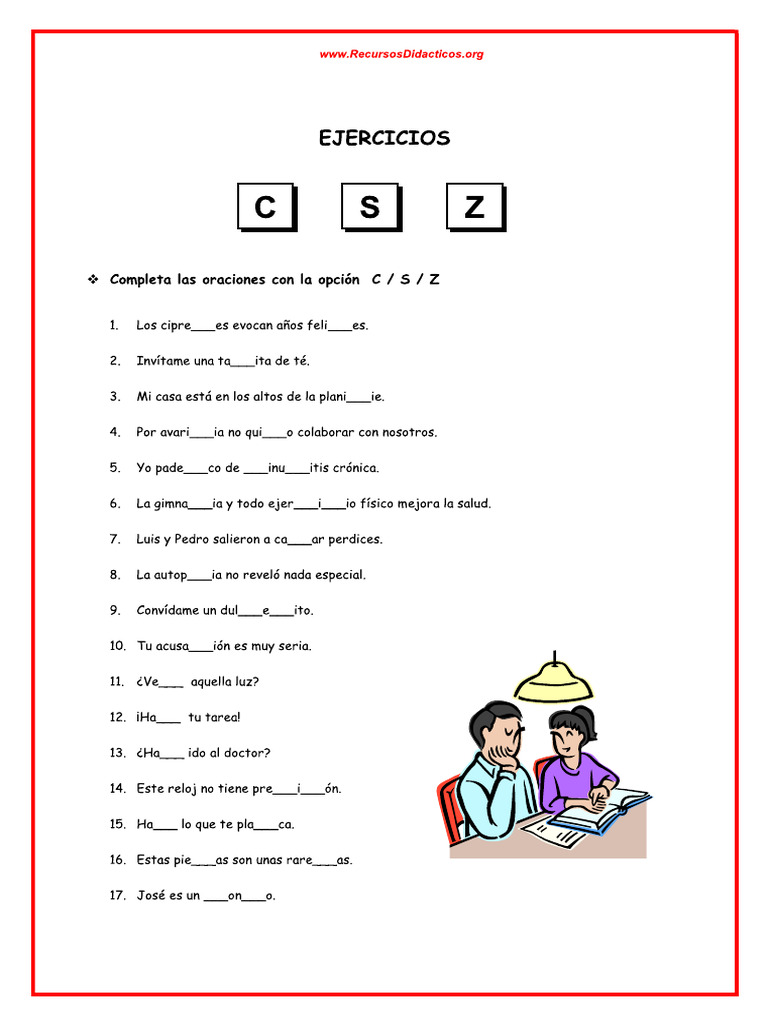 Ejercicios de Ortografia c,s,z | PDF