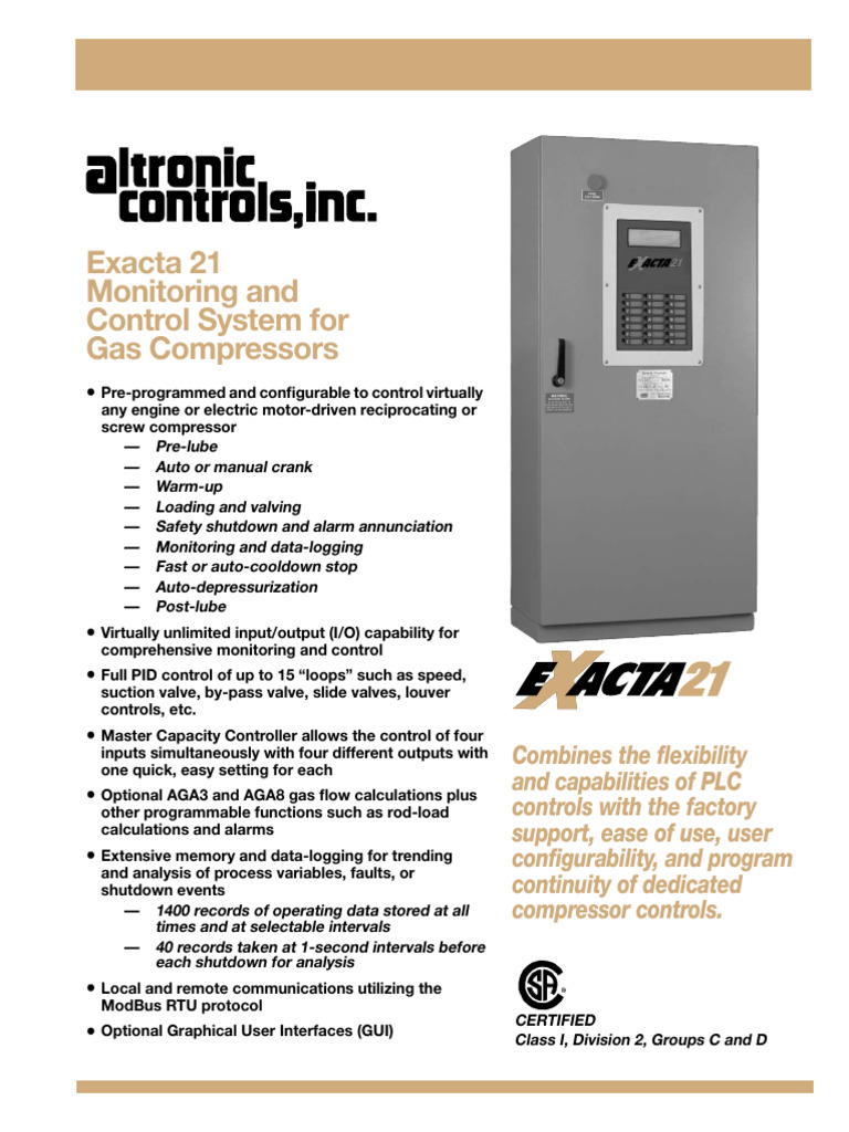 Exacta 21 Monitoring and Control System For Gas Compressors Brochure | PDF | Programmable Logic ...