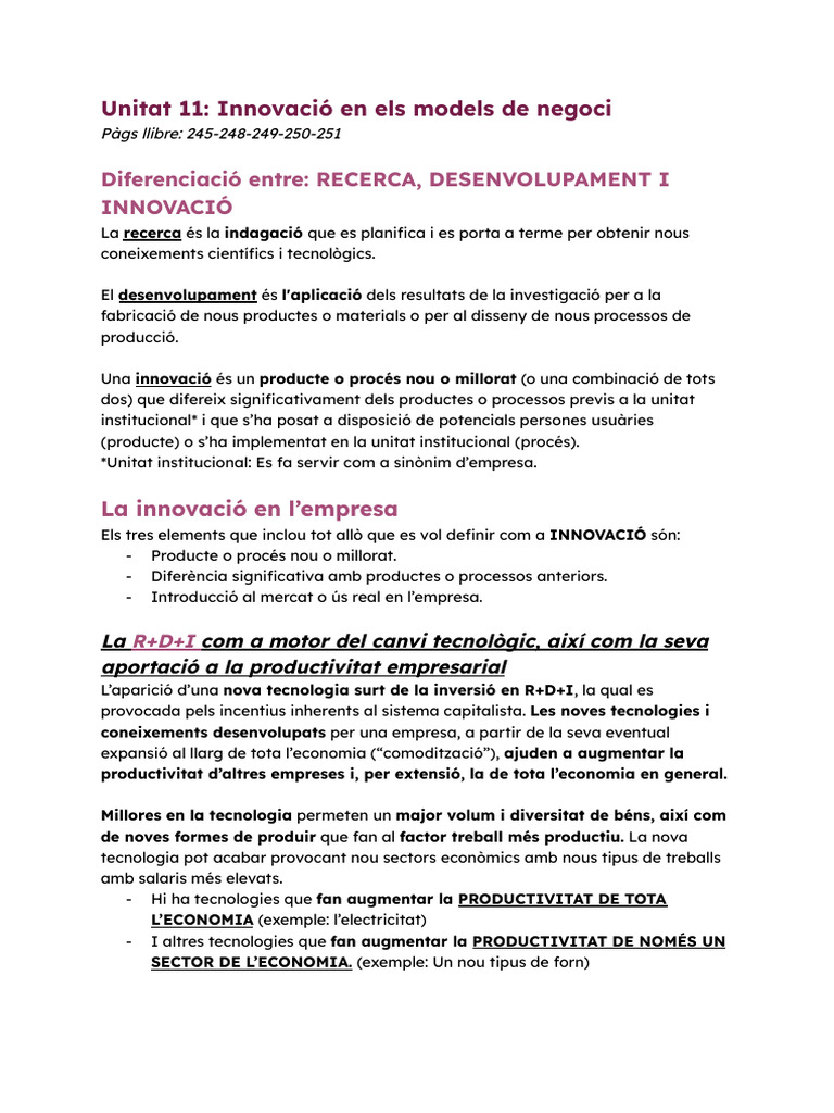 Unitat 11 La Innovació en Els Models de Negoci | PDF