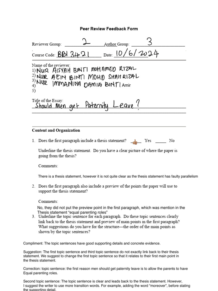 peer evaluation | PDF | Paragraph | Essays