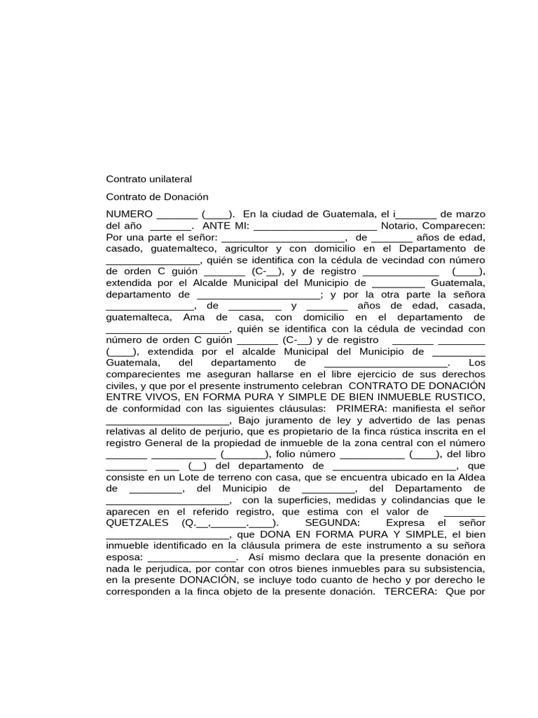 Ejemplo de Contrato Unilateral en Guatemala | PDF | Guatemala | Propiedad