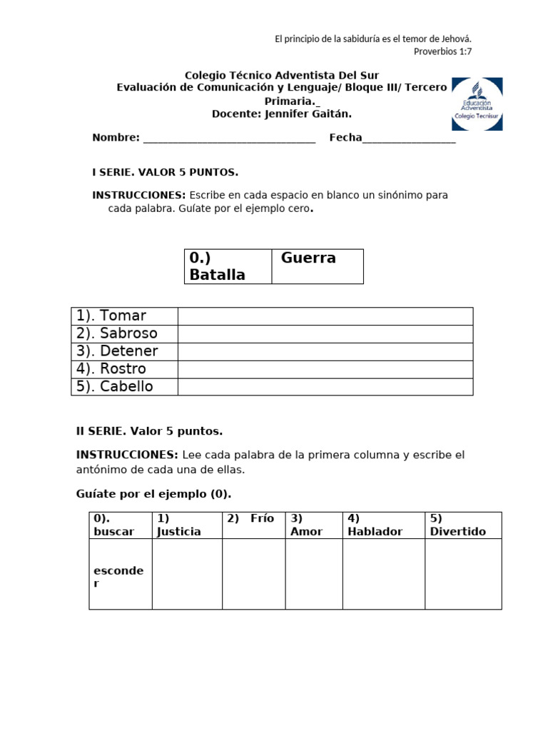 EVALUACIONES B 3 SI Jenni | PDF | Jesús