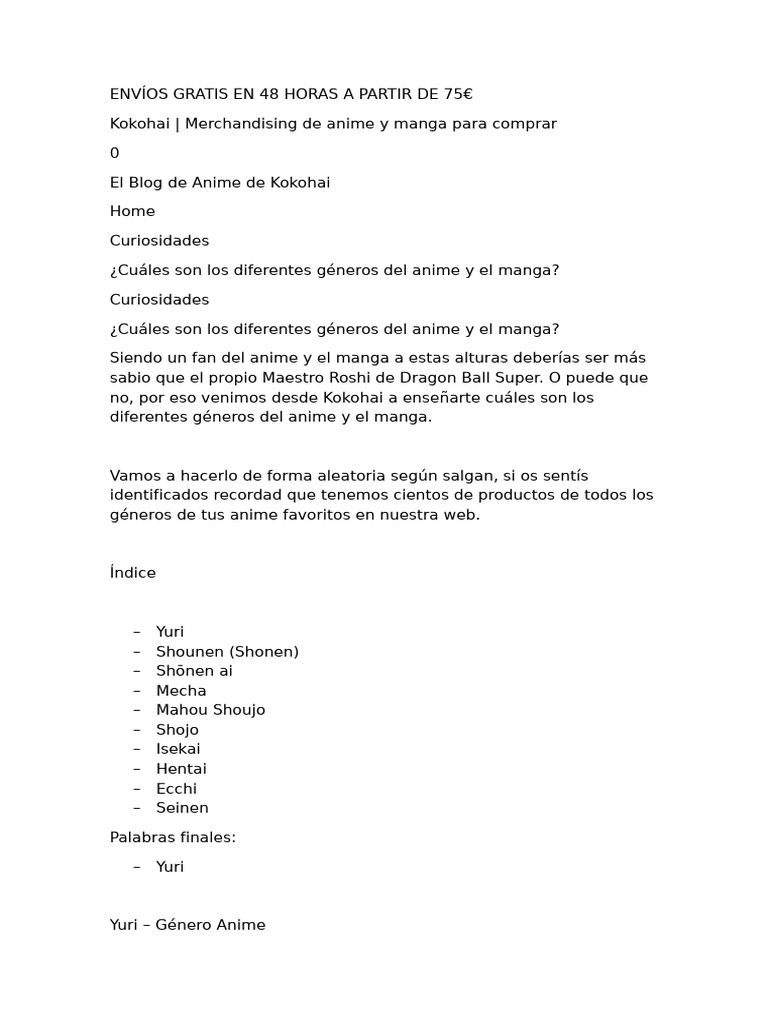 Géneros de Anime | PDF | Shōnen Manga | Hentai