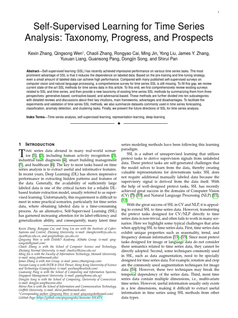 Self Supervised Learning For Time Series Analysis Taxonomy Progress And Prospects Pdf Time