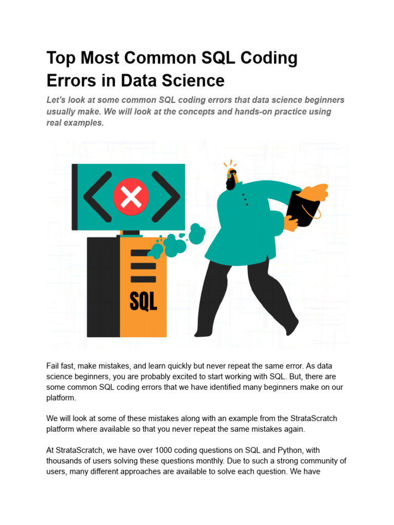 Top Most Common SQL Coding Errors in Data Science | PDF | Sql | Postgre Sql