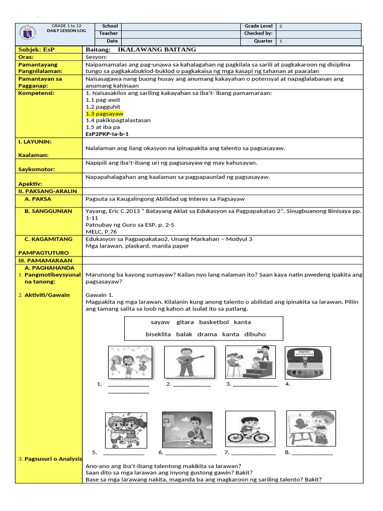 EsP2 - Lesson Plan - Q1 - M3 | PDF