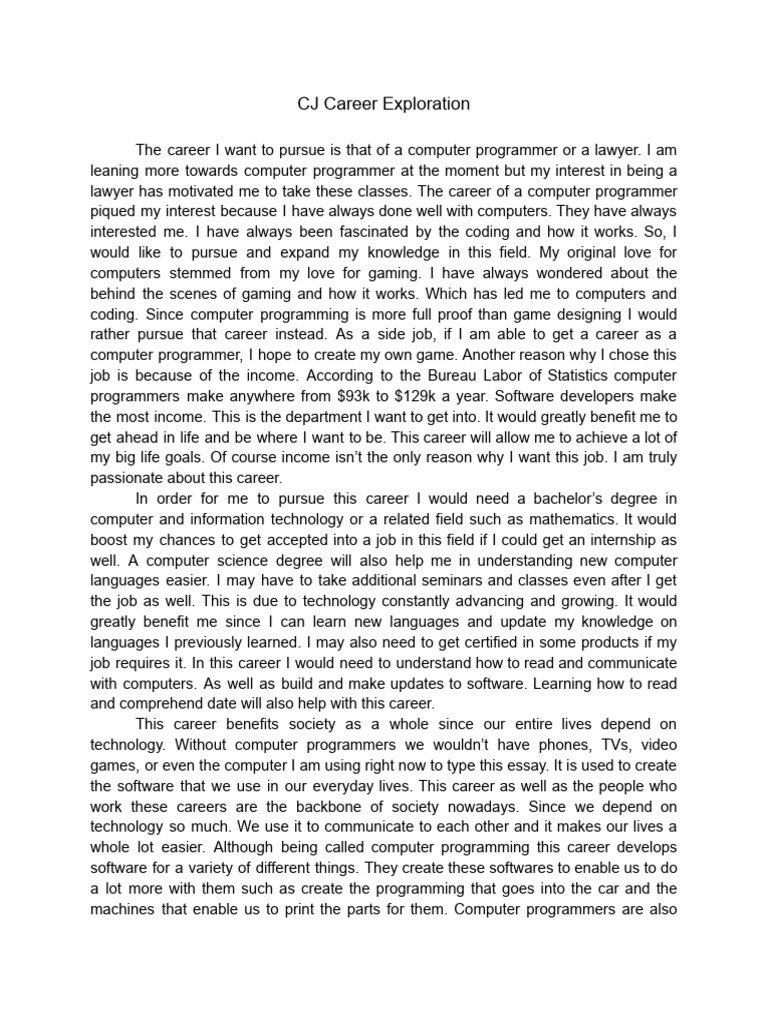 CJ Career Exploration | PDF | Programmer | Computer Programming