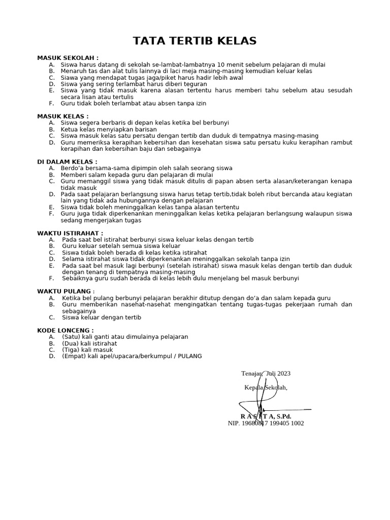 Tata Tertib Kelas | PDF