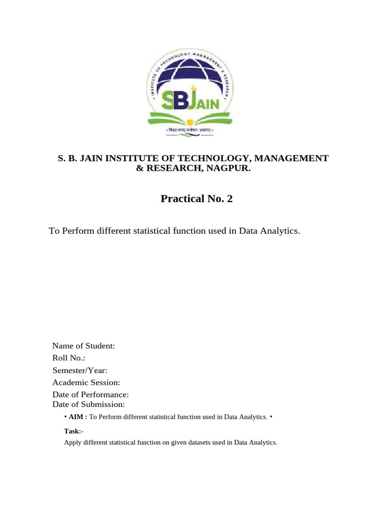 DA Practical Lab 02 Statistical Functions | PDF | Variance | Statistics