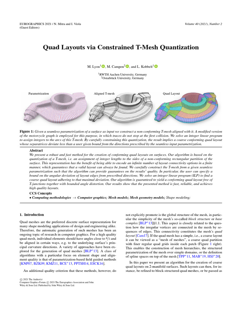 Quad Layouts Via Constrained T-Mesh Quantization | PDF | Curve | Linear Programming