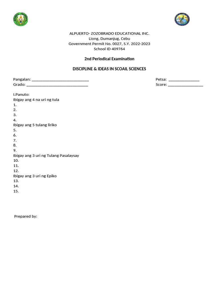 2nd Periodical QuestionnaireGrade 11 - Humss (DISS) | PDF