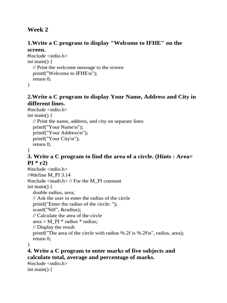 C Programming Exercises: Weeks 2-3 | PDF | Fahrenheit | Computer Programming