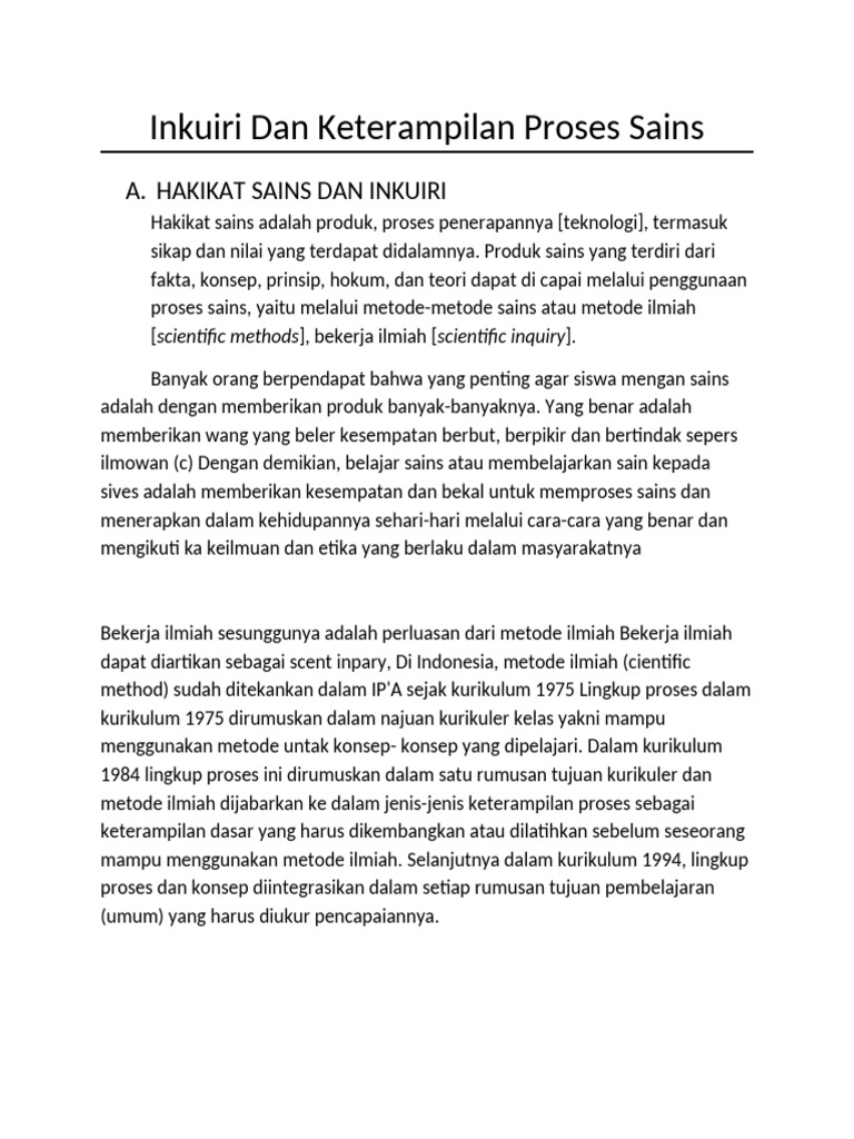 Inkuiri Dan Keterampilan Proses Sains | PDF