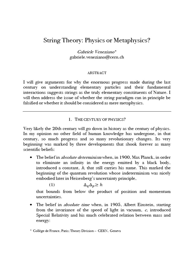 String Theory Physics or Metaphysics | PDF | Fundamental Interaction ...