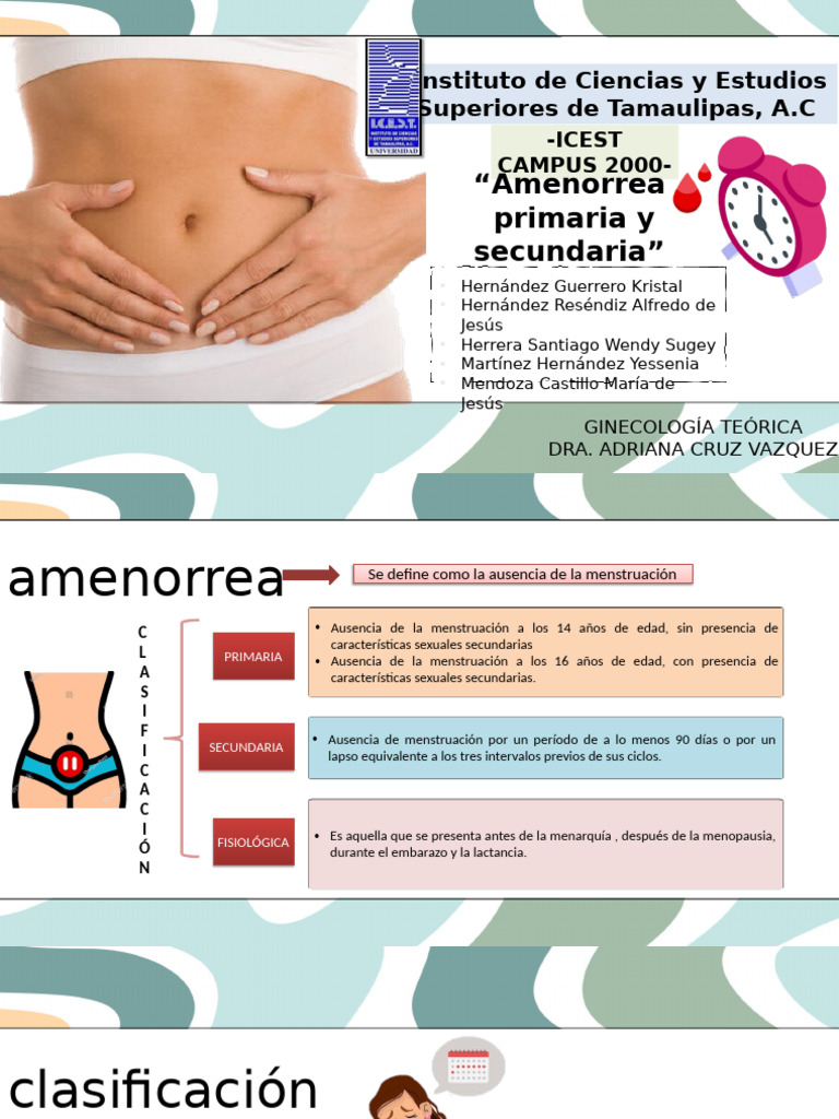Amenorrea Primaria y Secundaria | PDF | Menstruación | Sexo