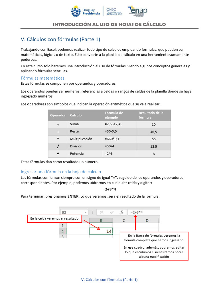 05 Cálculos Con Fórmulas - Parte 1 | PDF | Hoja de cálculo | Informática