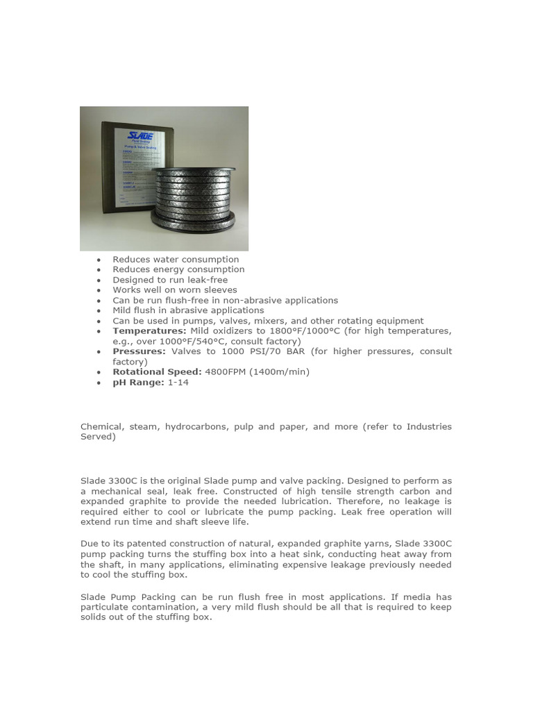 Slade 3300 CPumpand Valve Packing | PDF | Pump | Valve