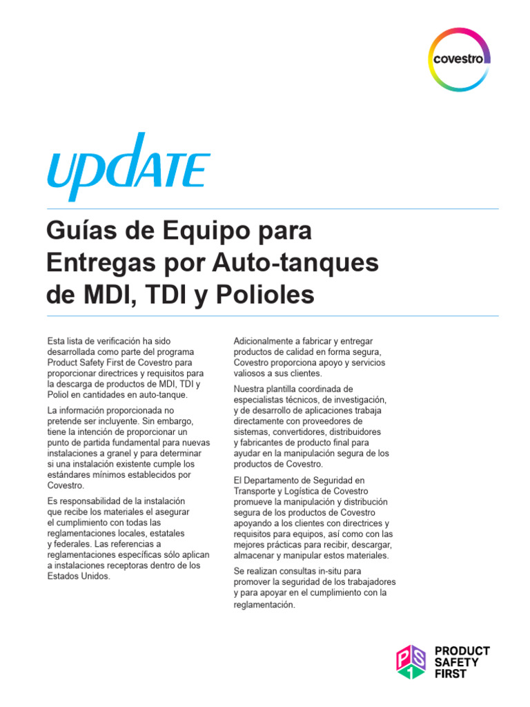 MDI TD Polyol Tank Truck Delivery Guidelines Es | PDF | Tubería ...