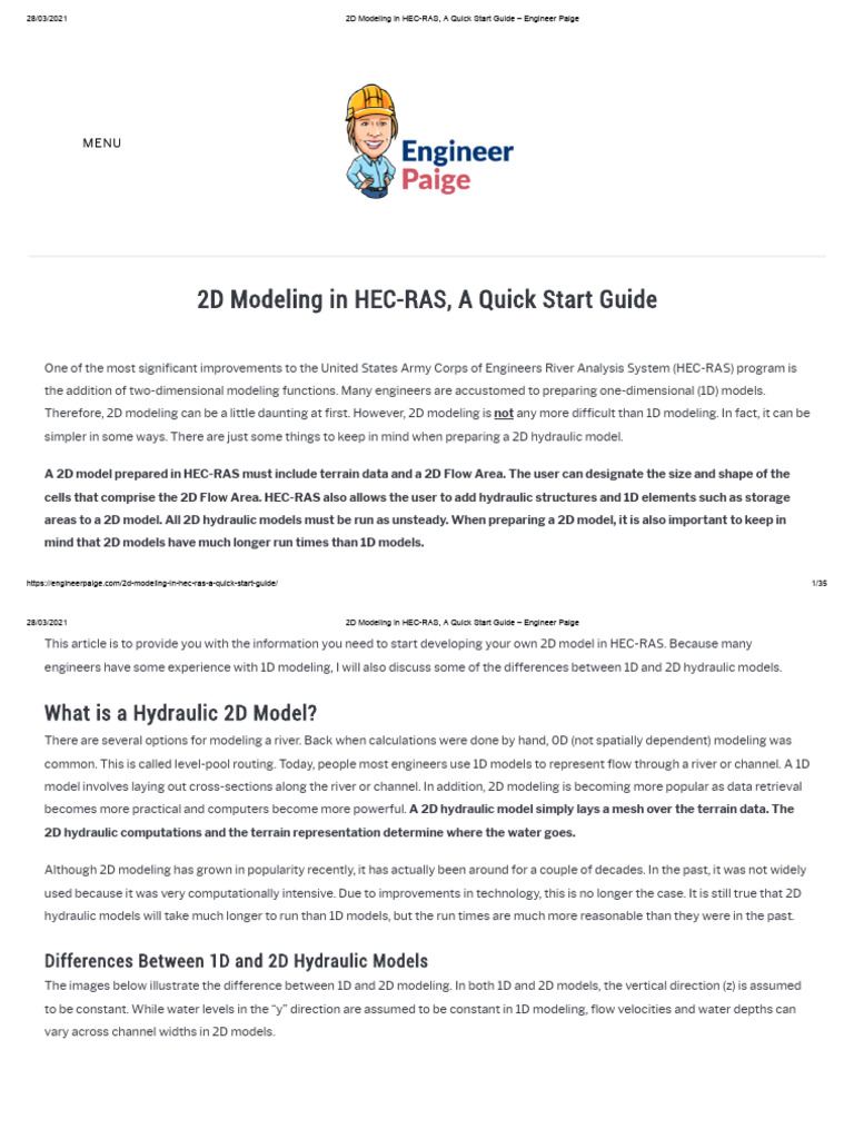 Quick Start Guide to HEC-RAS 2D Modeling | PDF | Navier–Stokes ...