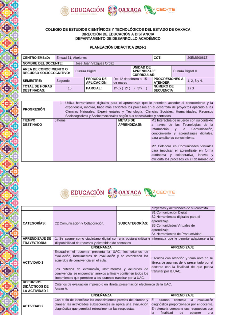 Progresion 1 | PDF | Evaluación | Enseñando