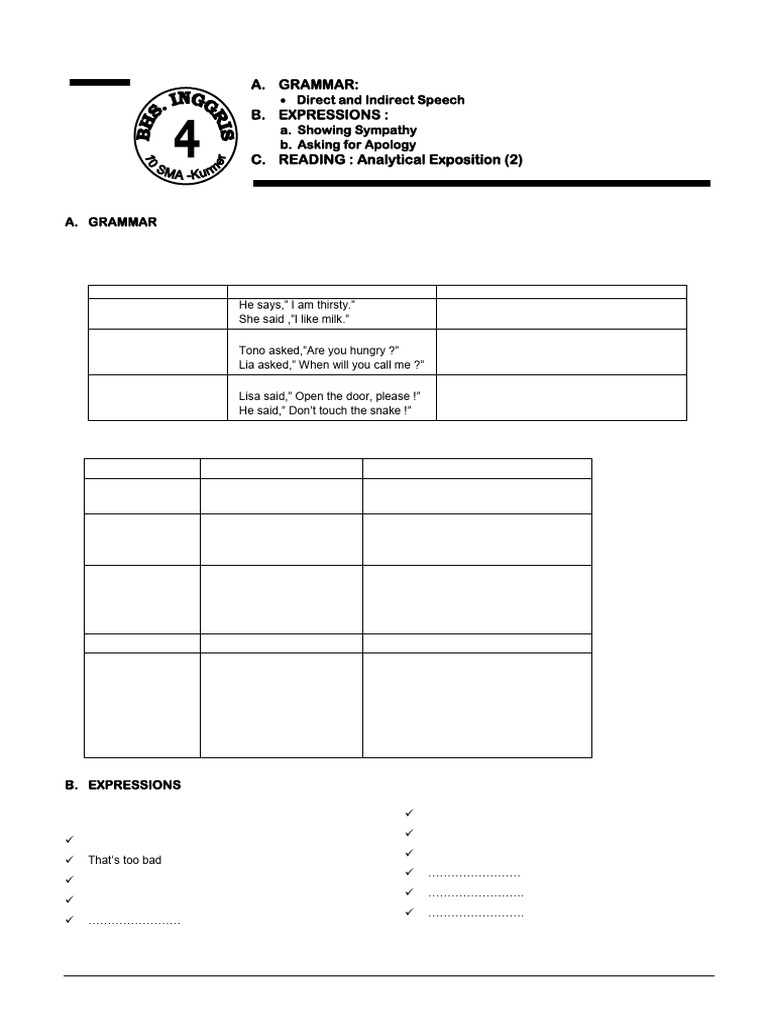 M SMT 2-Bhs Inggris 4-10 SMA-Grammar, Expressions, Reading-1 | PDF ...