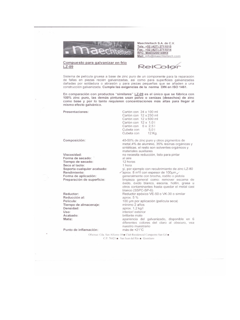 Ficha Tecnica Prime Zinc | PDF