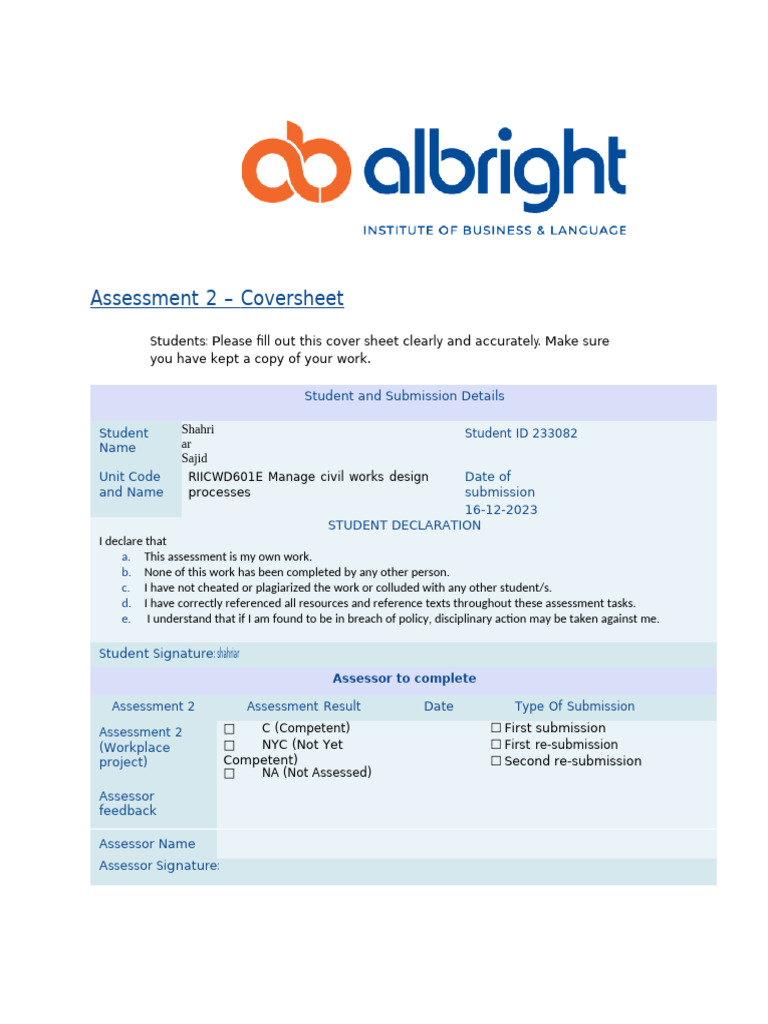 RII60520 - RIICWD601E Manage Civil Works Design Processes - G23 | PDF ...