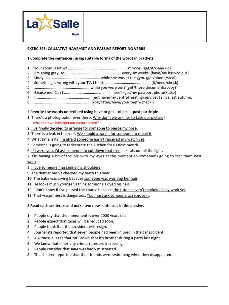 Activities - Have - Get STH Donepassive Reporting Verbs | PDF ...