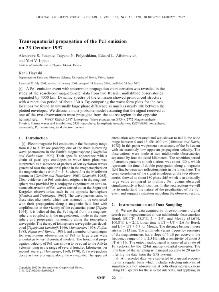 Journal of Geophysical Research Space Physics - 2002 - Potapov - Transequatorial Propagation of ...