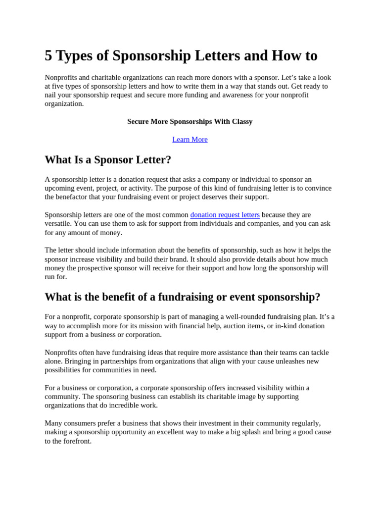 5 Types of Sponsorship Letters and How To: What Is A Sponsor Letter ...