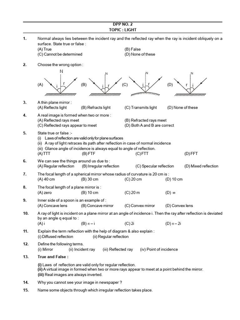 DPP2 Light | PDF | Reflection (Physics) | Mirror