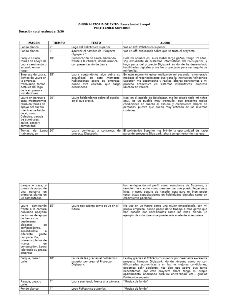 Guion - Historia de exito Laura (1) | PDF