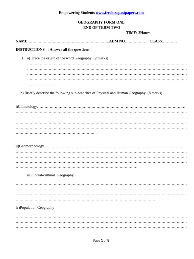 Geo Form 1 Examq | PDF | Solar System | Earth Sciences