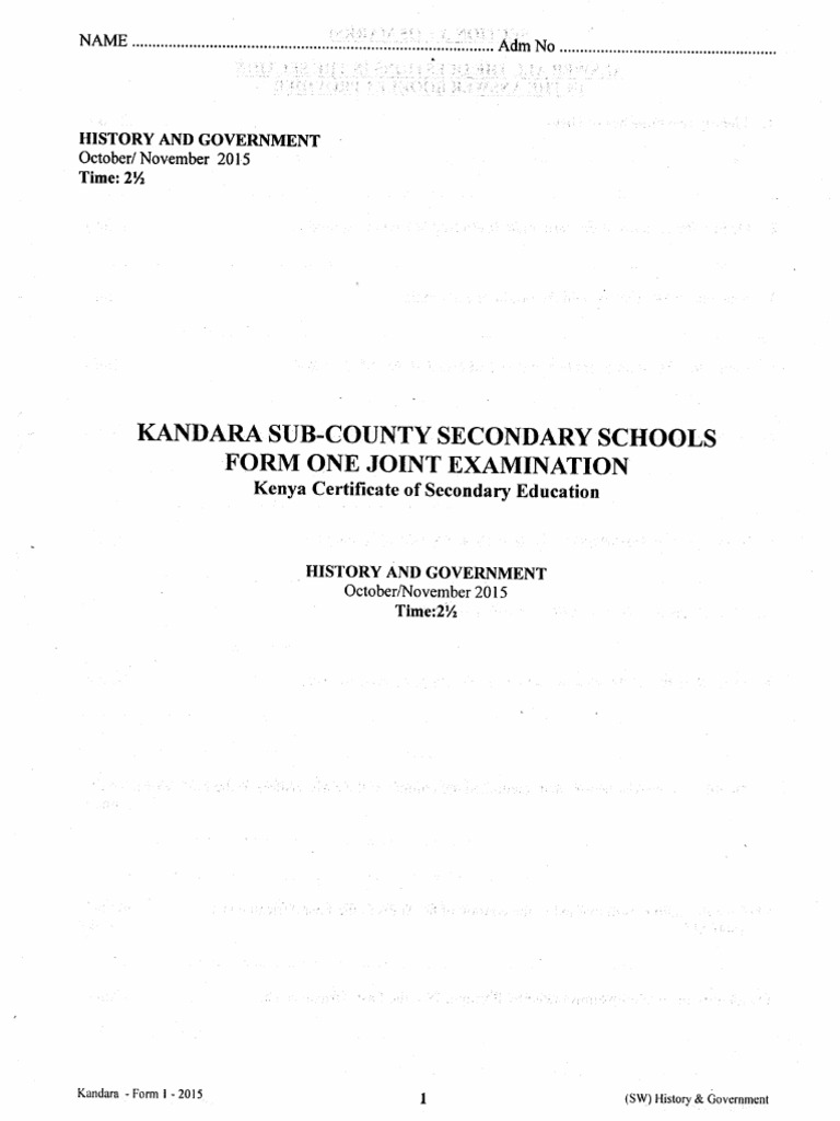 Form1 History Govt Paper | PDF
