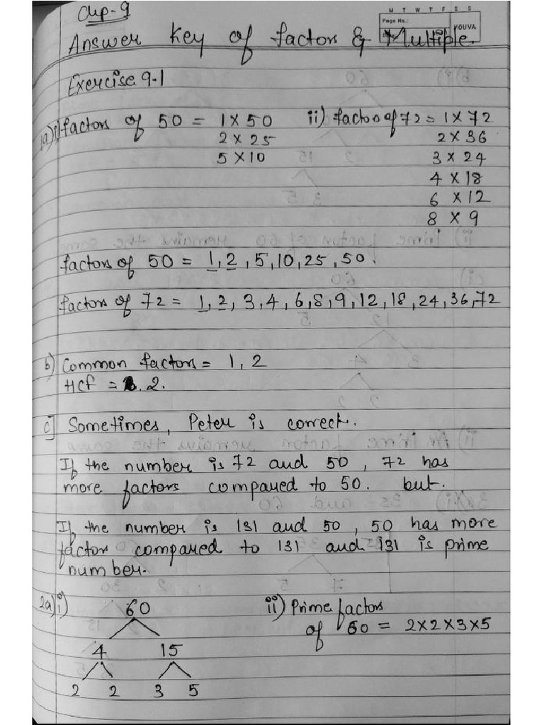 KS3 Math CHP 9 Answer Key of Factors and Multiple | PDF