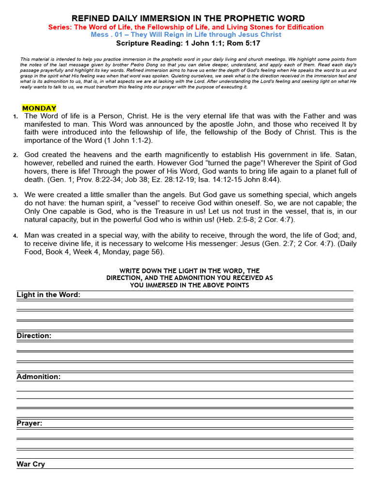 Refined Daily Immersion in The Prophetic Word - Mess - 01 - They Will ...