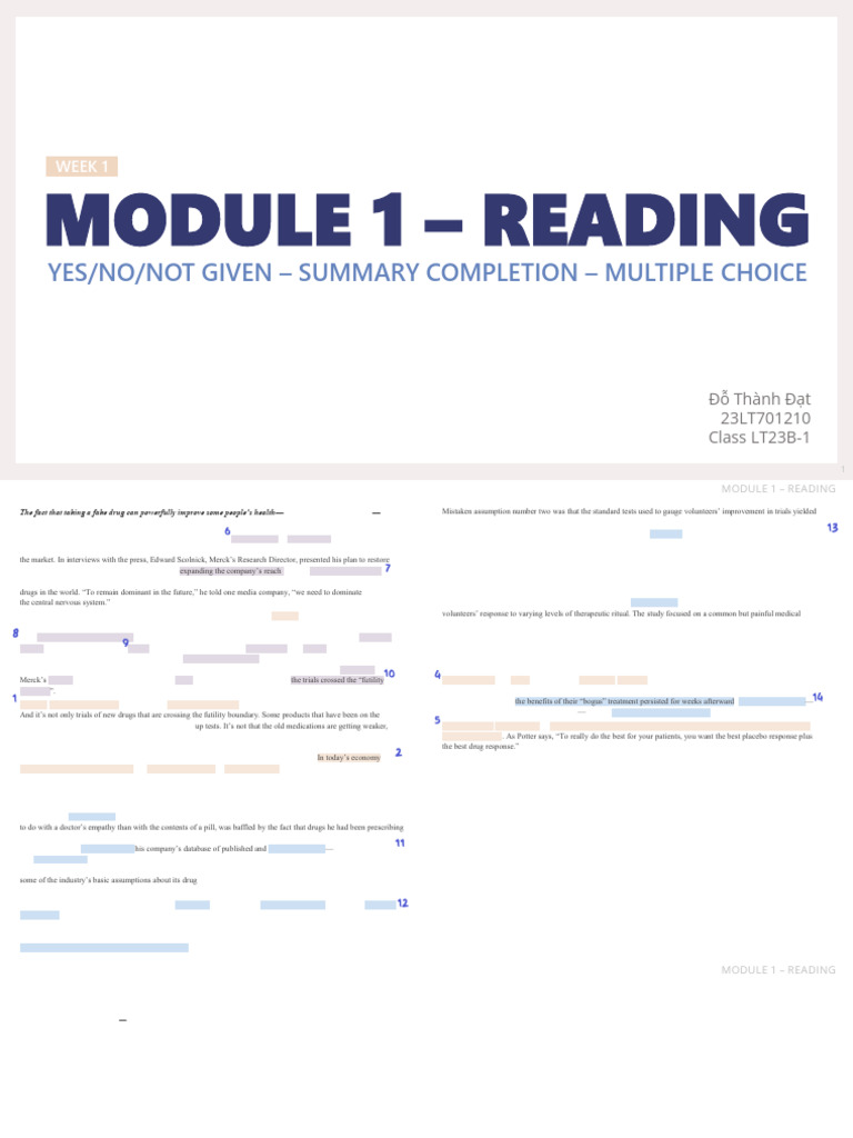 Reading Module 1 - Đ Thành Đ T - 23LT701210 - Class LT23B-1 | PDF | Dna Profiling | Dna