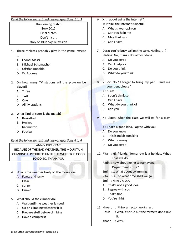soal bahasa inggris kelas 8 semester 2 latihan 4 | PDF