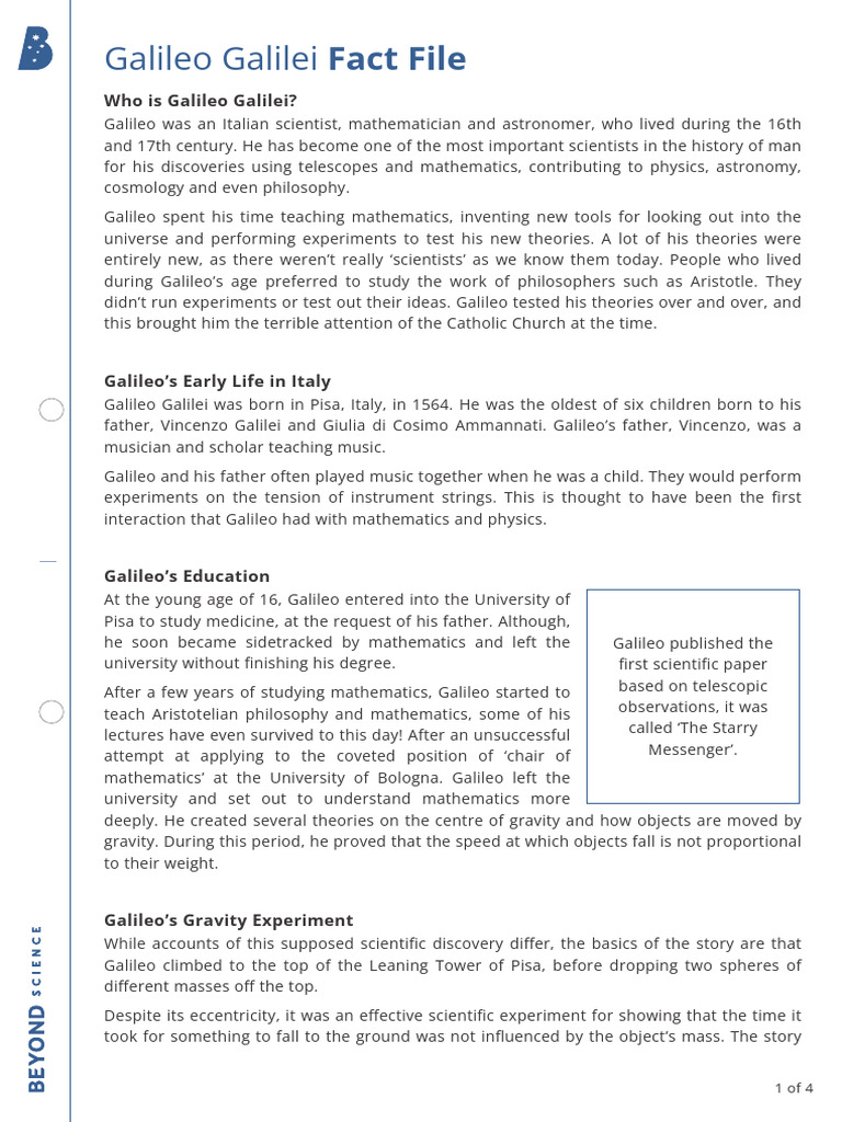 Galileo Galilei Fact File | PDF | Galileo Galilei | Astronomy