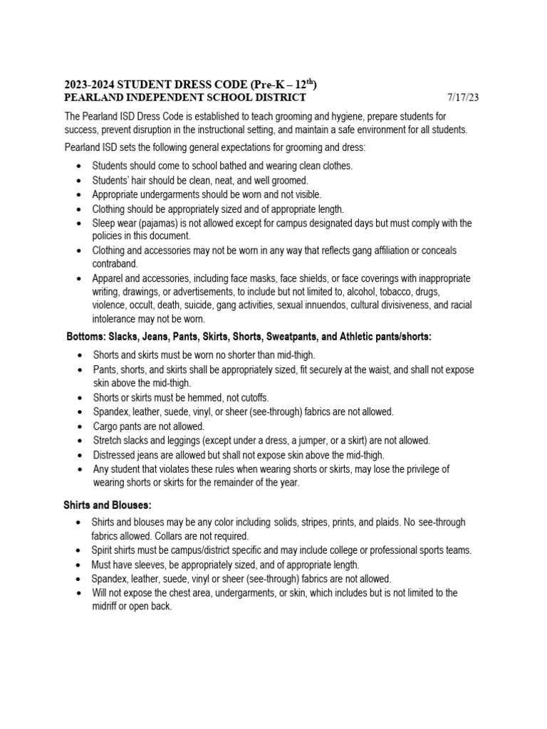 2023-24 Student Dress Code | PDF | Sweater | Trousers