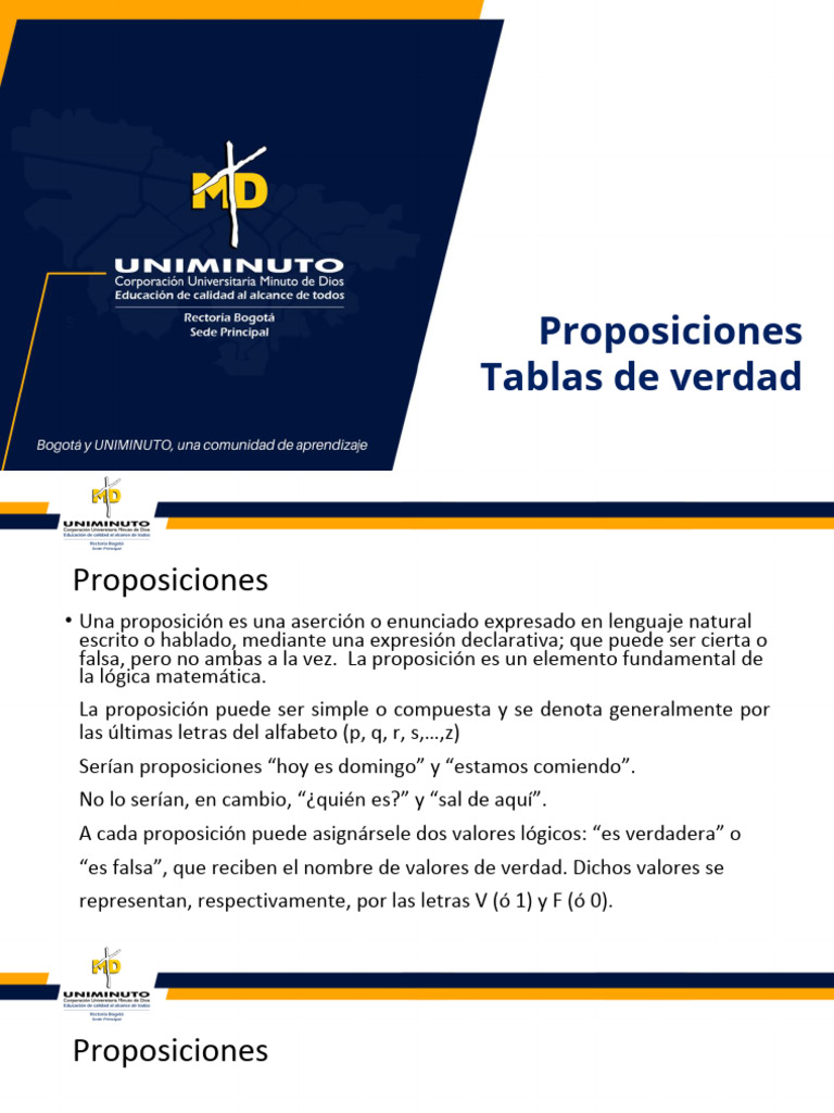 Proposiciones - Tablas de Verdad | PDF | Proposición | Gramática